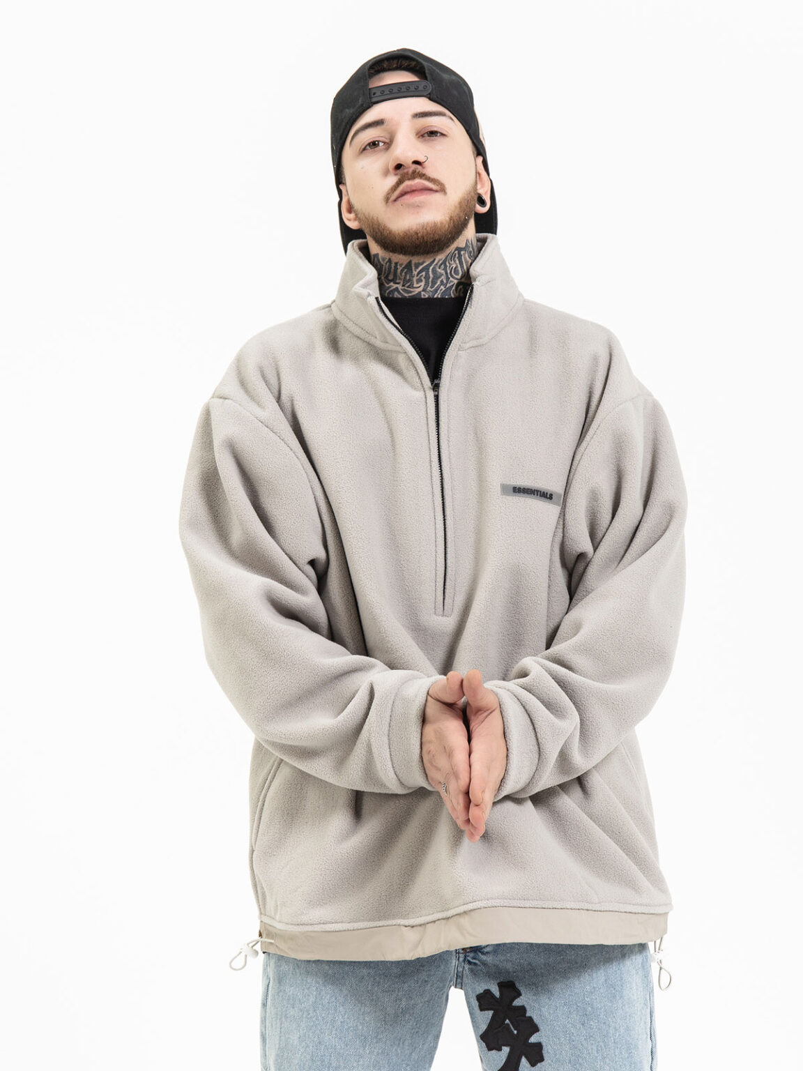 Essentials Half Zipper Sweater - Light Grey - 3T Streetwear