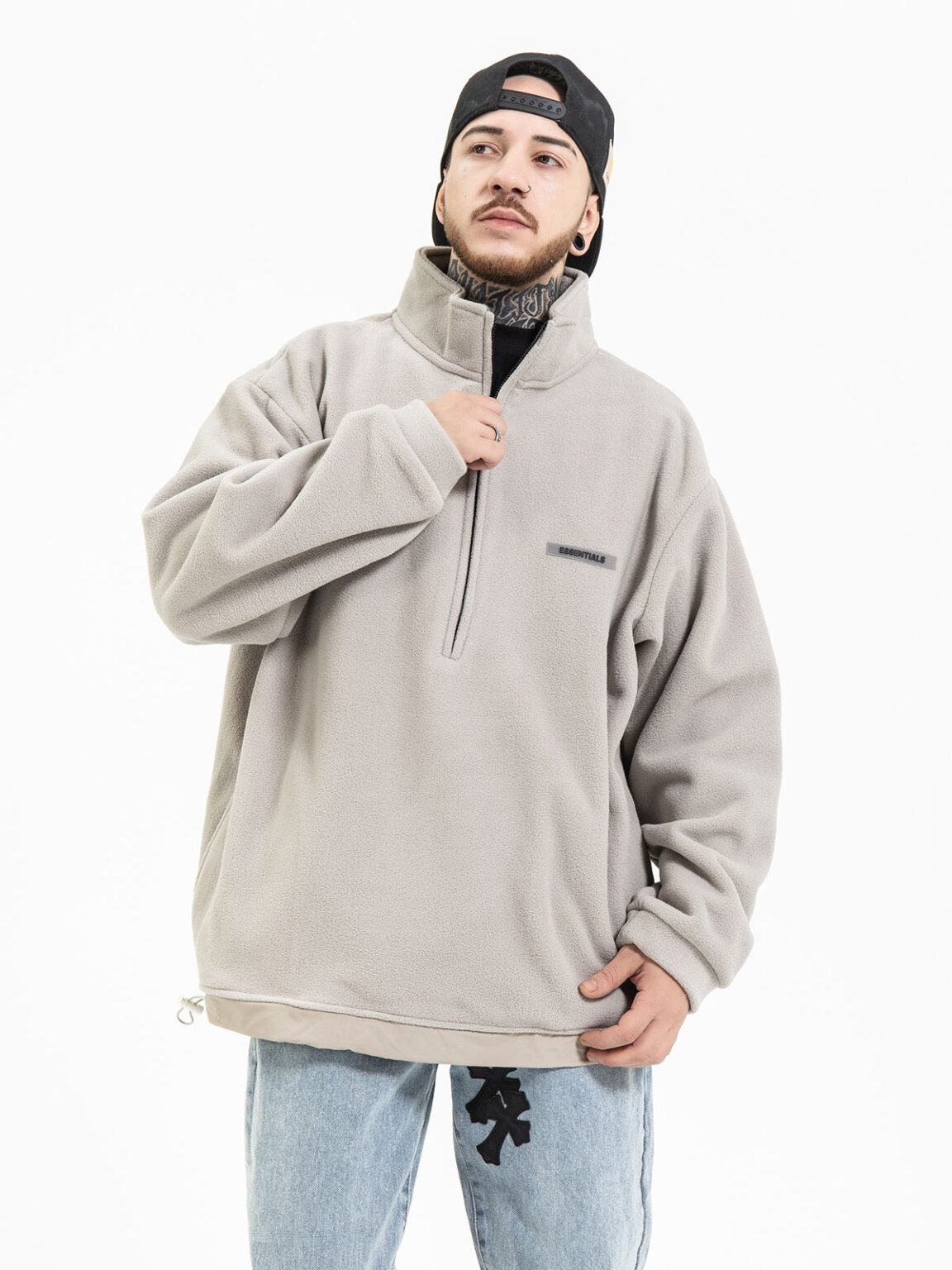 Essentials Half Zipper Sweater - Light Grey - 3T Streetwear